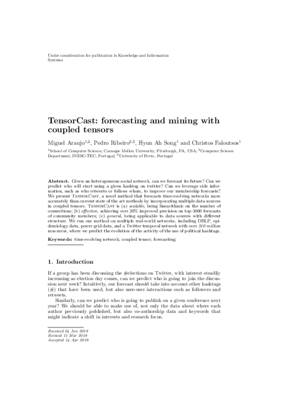 (PDF) TensorCast: forecasting and mining with coupled tensors