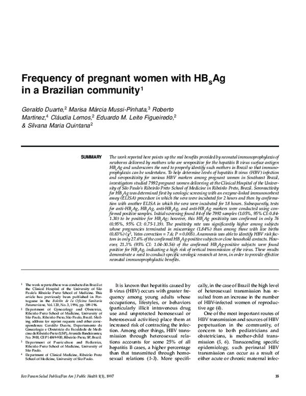 (PDF) Frequency of pregnant women with HBsAg in a Brazilian community