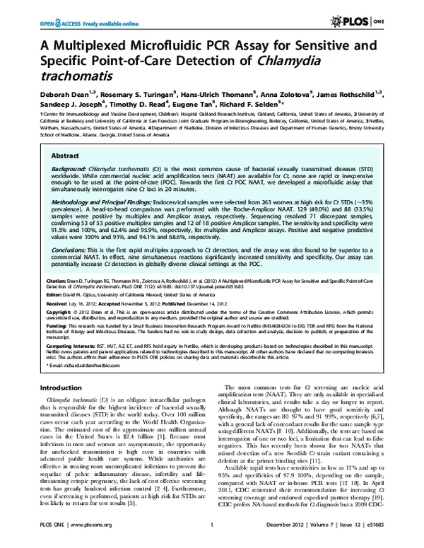 (PDF) A Multiplexed Microfluidic PCR Assay for Sensitive and Specific Point-of-Care Detection of ...