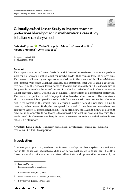 (PDF) Culturally crafted Lesson Study to improve teachers' professional ...