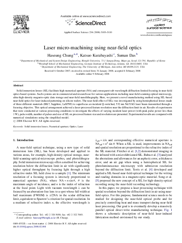 (PDF) Laser micro-machining using near-field optics