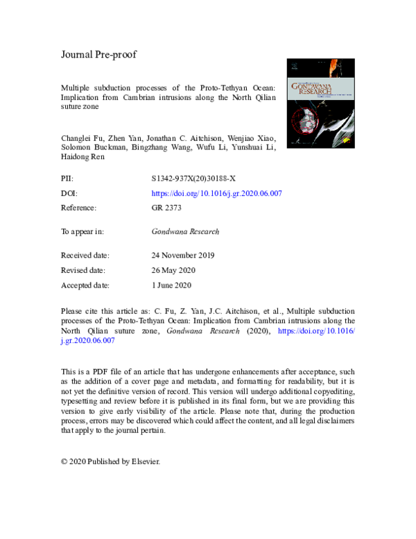 (PDF) Multiple subduction processes of the Proto-Tethyan Ocean ...