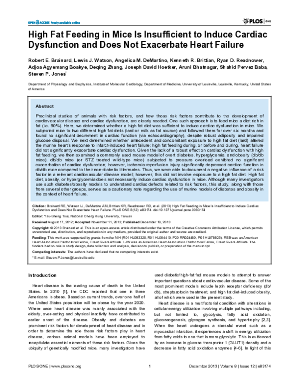 (PDF) High Fat Feeding in Mice Is Insufficient to Induce Cardiac ...