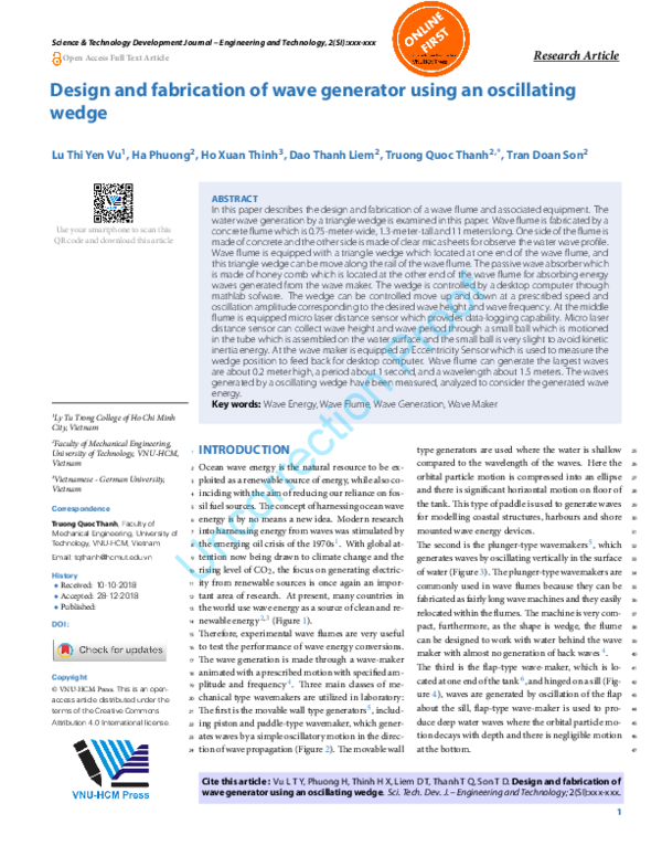 (PDF) Design and fabrication of wave generator using an oscillating wedge