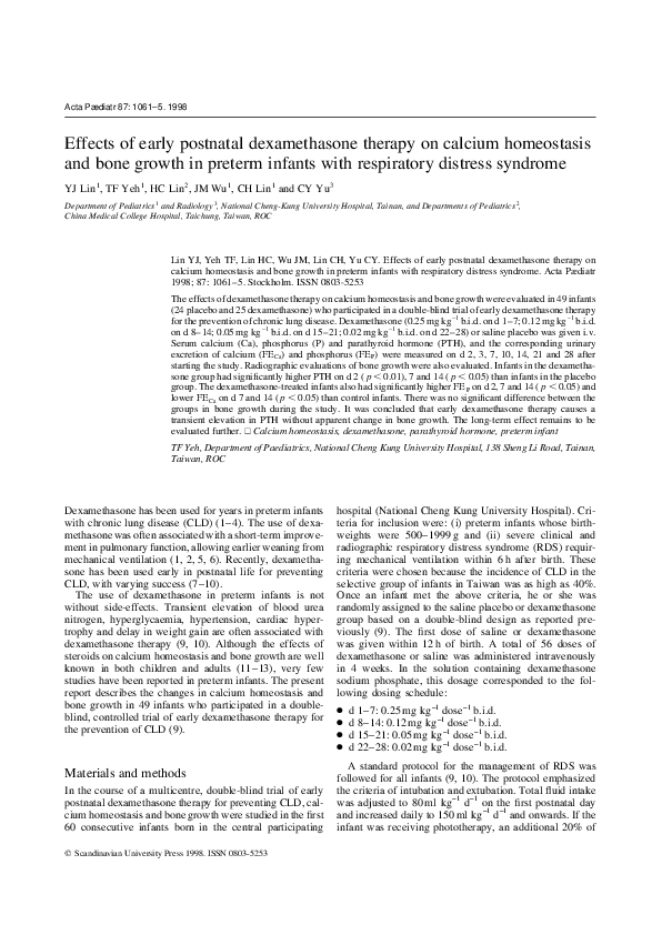 (PDF) Effects of early postnatal dexamethasone therapy on calcium ... (PDF) Effects of early postnatal dexamethasone therapy on calcium ...