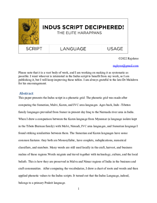 (DOC) Indus script Phonetic Grid and Connection with Sumerian Malvi ...