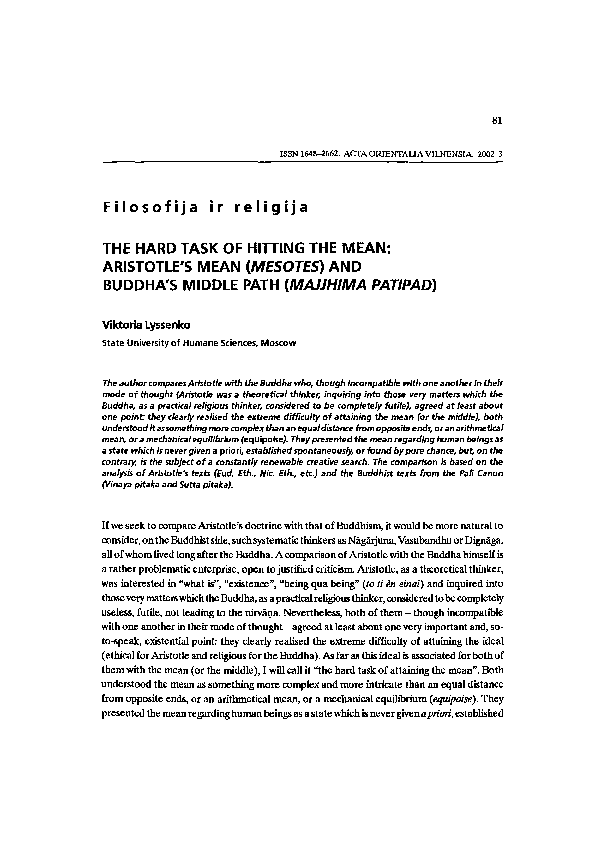 The Hard Task of Hitting the Mean: Aristotle’s Mean (Mesotes) and ...