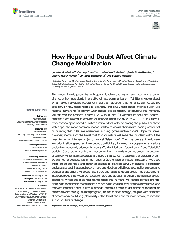 (PDF) How Hope and Doubt Affect Climate Change Mobilization