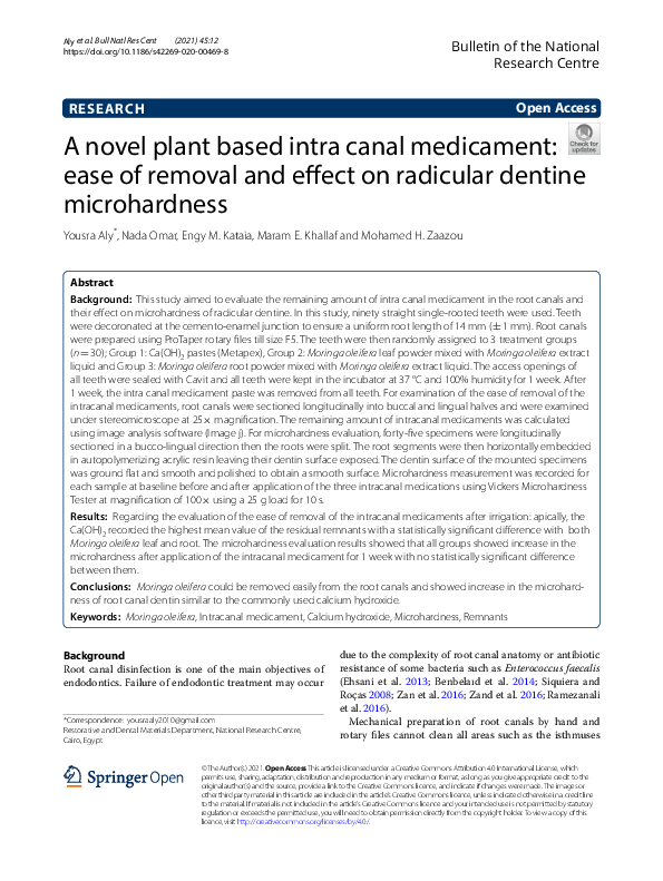 (PDF) A novel plant based intra canal medicament: ease of removal and ...