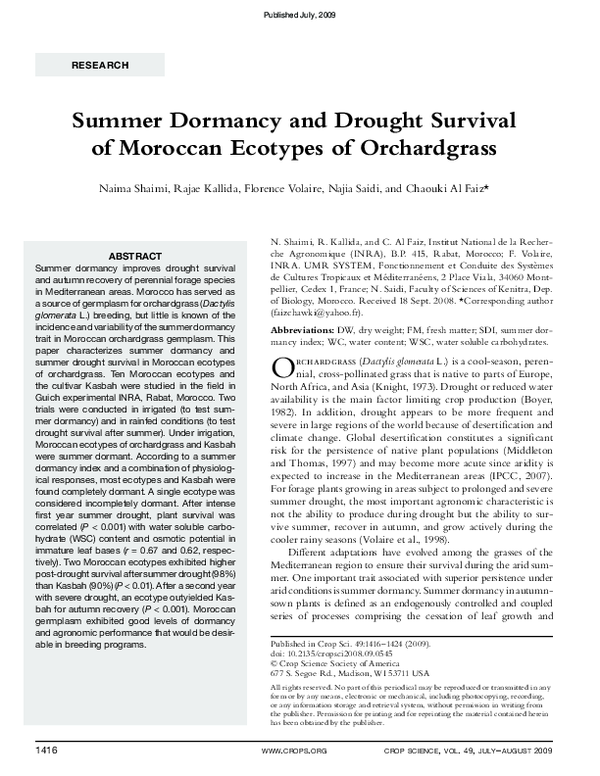 (PDF) Summer Dormancy and Drought Survival of Moroccan Ecotypes of ...