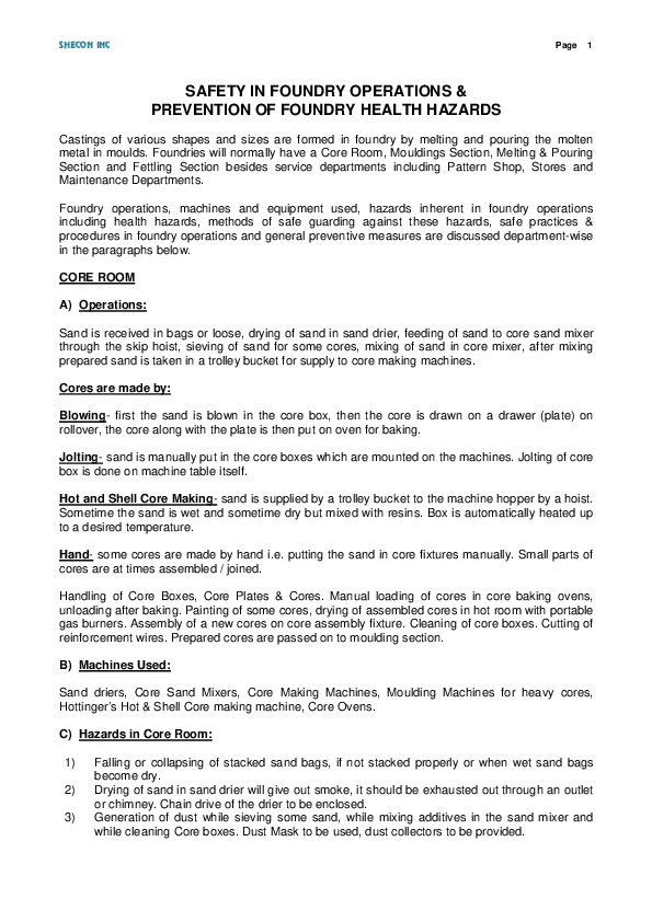 (PDF) SAFETY IN FOUNDRY OPERATIONS & PREVENTION OF FOUNDRY HEALTH HAZARDS