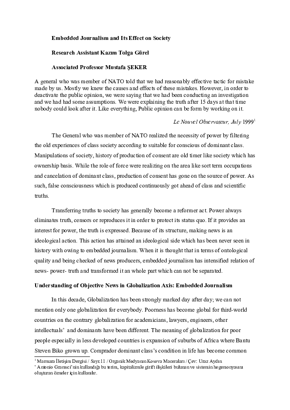 (DOC) Embedded Journalism and Its Effect on Society Research Assistant ...