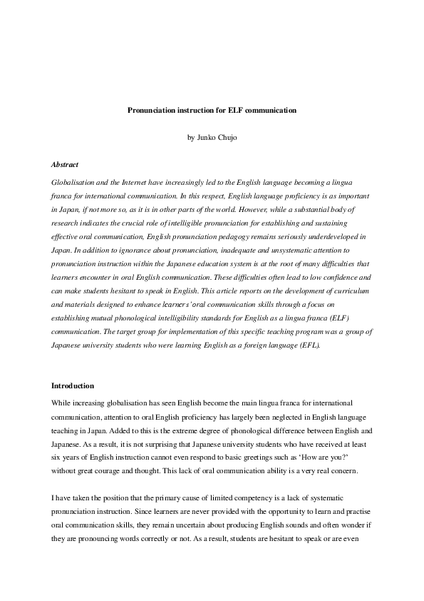 (PDF) Pronunciation instruction for ELF communication by Junko | J ...