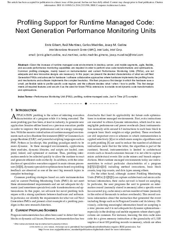 (PDF) Profiling Support for Runtime Managed Code: Next Generation Performance Monitoring Units
