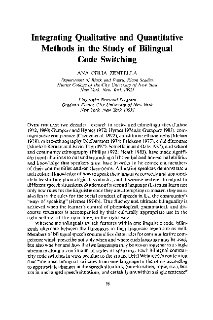 (PDF) Integrating Qualitative and Quantitative Methods in the Study of Bilingual Code Switching