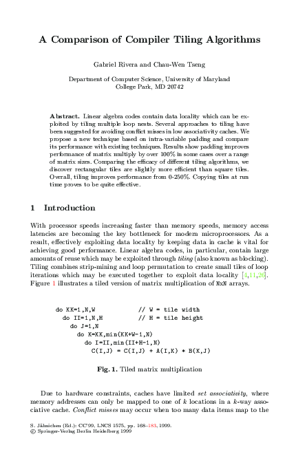 Pdf A Comparison Of Compiler Tiling Algorithms
