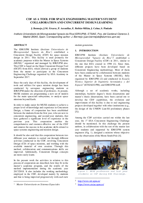 (PDF) CDF as a tool for space engineering master's student collaboration and concurrent design ...