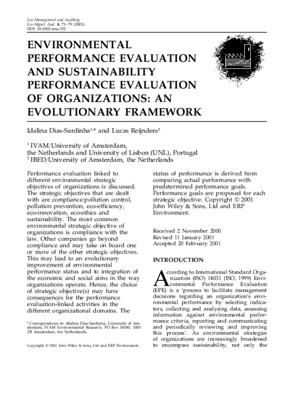 (PDF) Environmental performance evaluation and sustainability ...