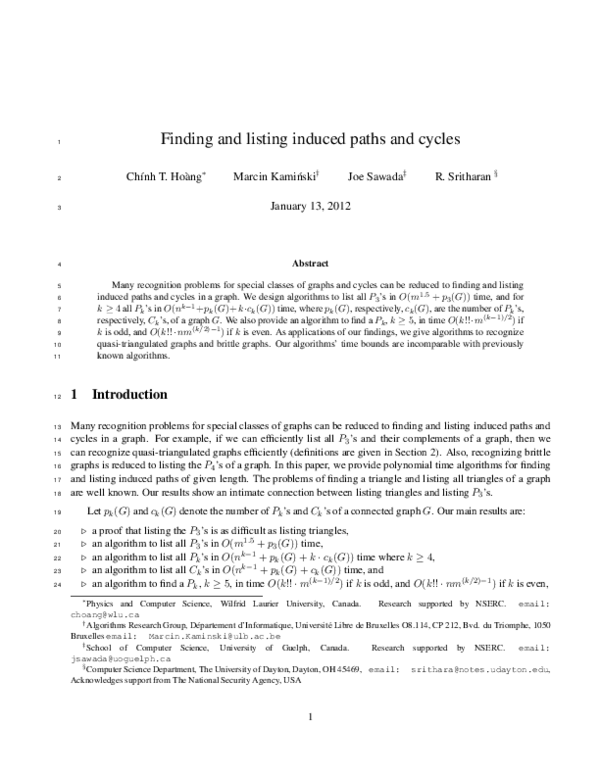 (PDF) Finding and listing induced paths and cycles