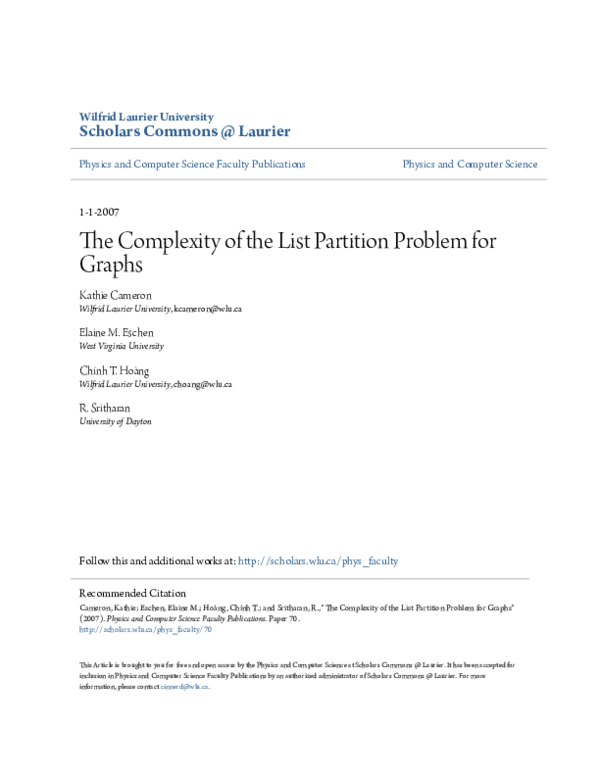 (PDF) The Complexity of the List Partition Problem for Graphs