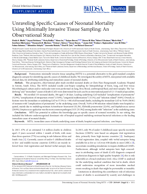 (PDF) Unraveling Specific Causes of Neonatal Mortality Using Minimally Invasive Tissue Sampling ...