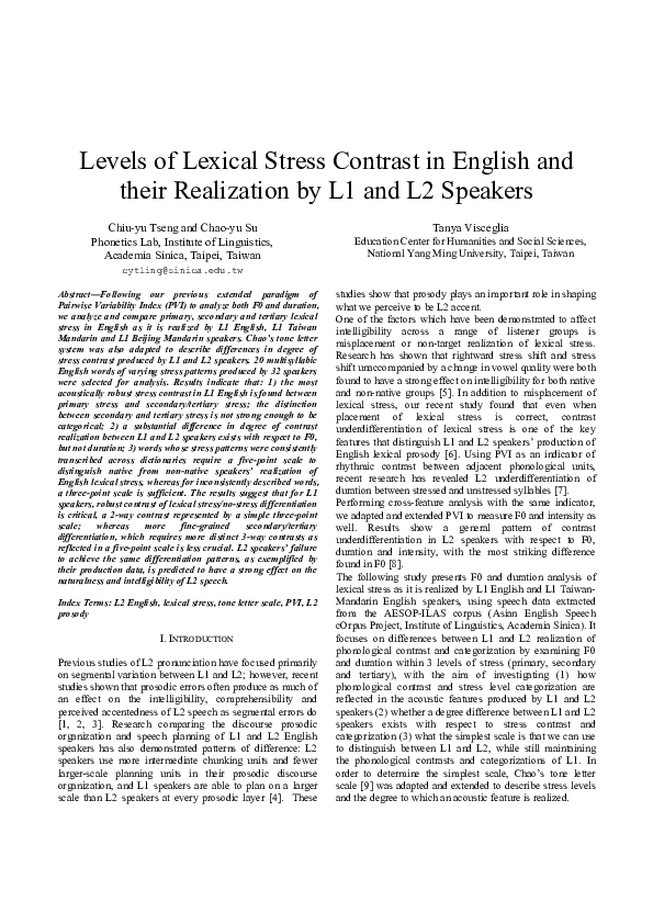 (PDF) Levels of lexical stress contrast in english and their ...