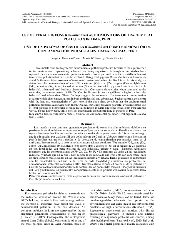 (PDF) USO DE LA PALOMA DE CASTILLA (Columba livia) COMO BIOMONITOR DE ...