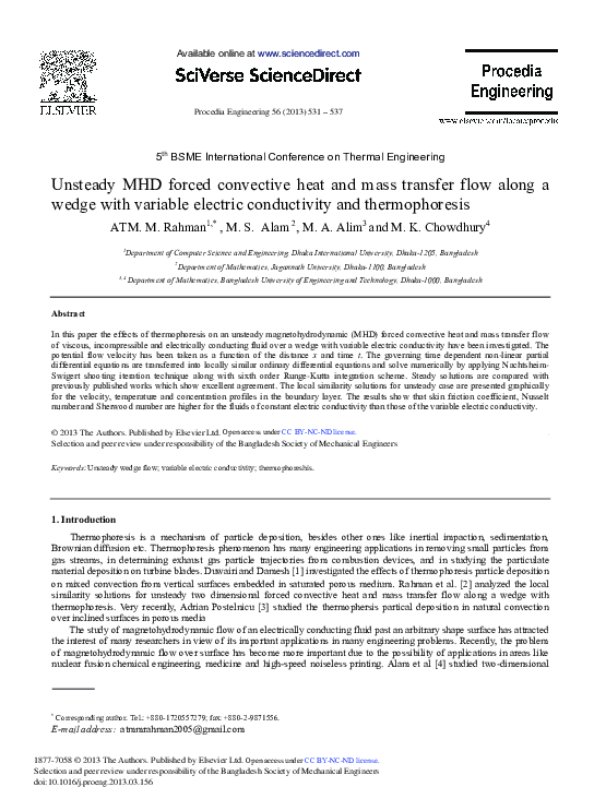 (PDF) Unsteady MHD Forced Convective Heat and Mass Transfer Flow along a Wedge with Variable ...