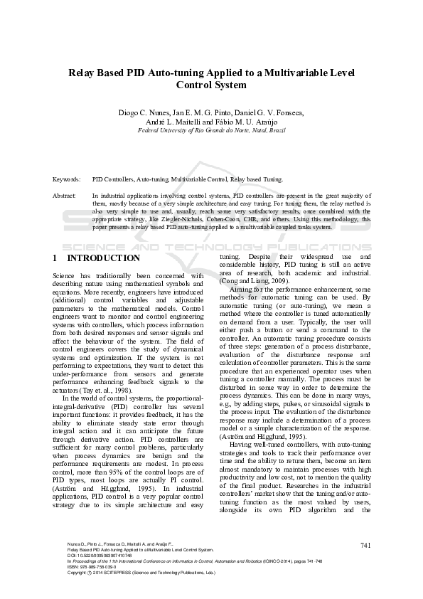 (PDF) Relay Based PID Auto-tuning Applied to a Multivariable Level Control System
