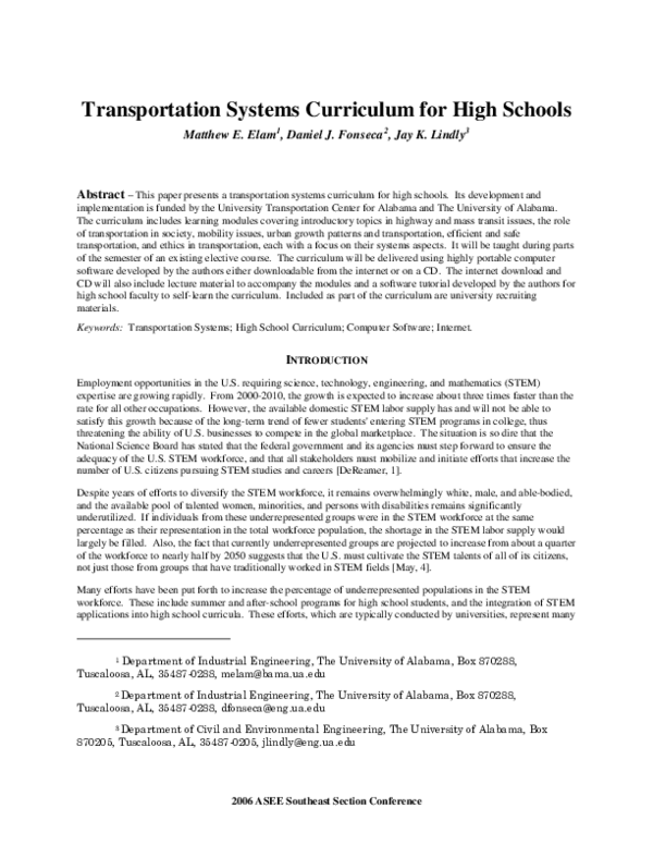 (PDF) Transportation Systems Curriculum for High Schools