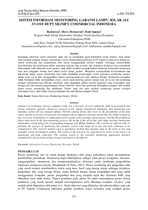 (PDF) Sistem Informasi Monitoring Garansi Lampu Solar All In One di PT Signify Commercial Indonesia