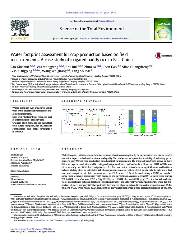 (PDF) Water footprint assessment for crop production based on field ...