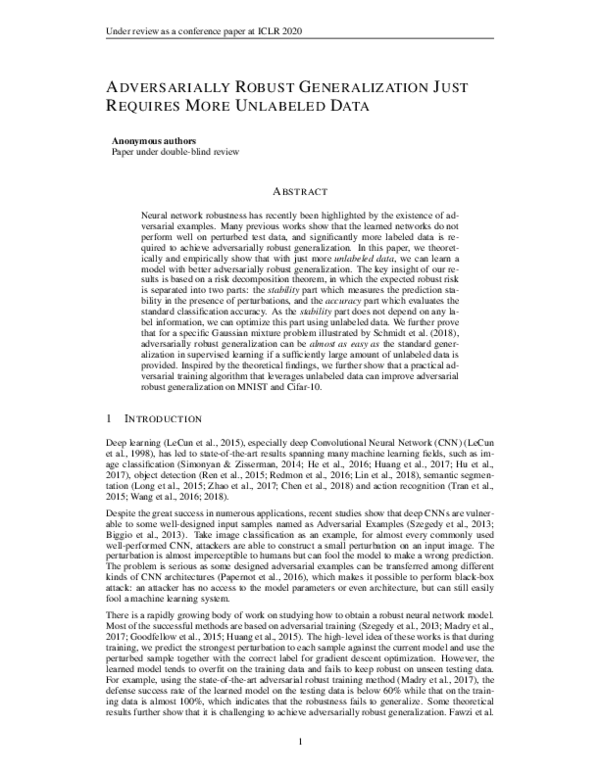 Pdf Adversarially Robust Generalization Just Requires More Unlabeled