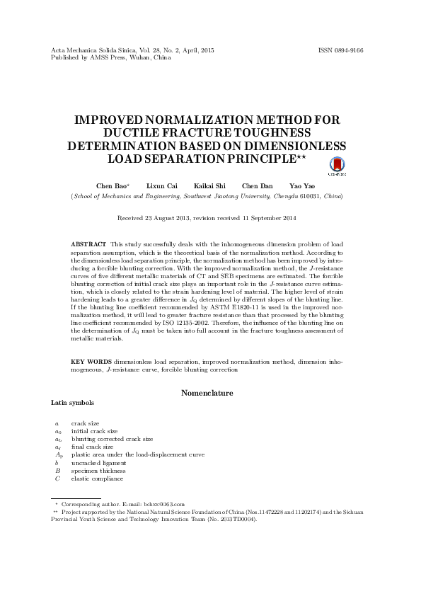 (PDF) Improved normalization method for ductile fracture toughness ...