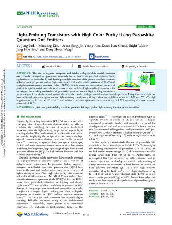 (PDF) Light-Emitting Transistors with High Color Purity Using Perovskite Quantum Dot Emitters