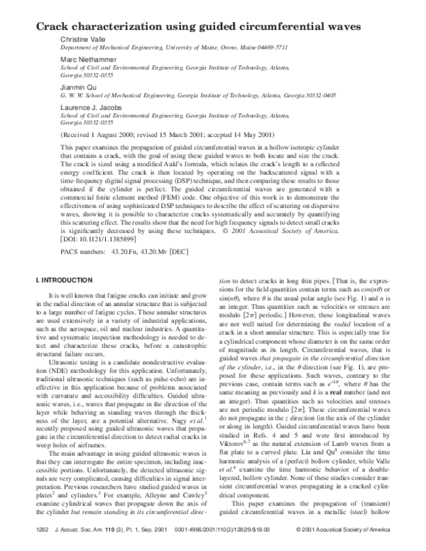 (PDF) Crack characterization using guided circumferential waves