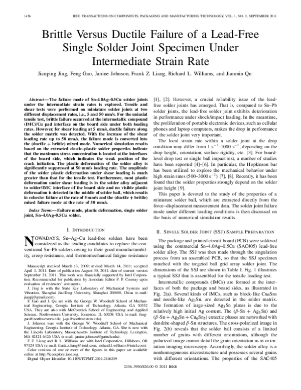(PDF) Brittle Versus Ductile Failure of a Lead-Free Single Solder Joint ...