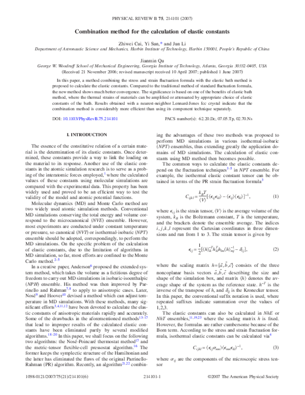 (PDF) Combination method for the calculation of elastic constants