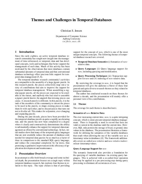 (PDF) Themes and Challenges in Temporal Databases
