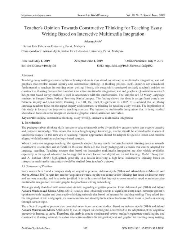 (PDF) Teacher's Opinion Towards Constructive Thinking for Teaching Essay Writing Based on ...
