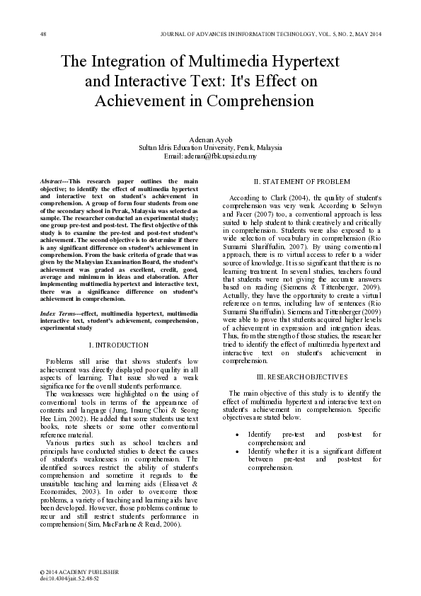 (PDF) The Integration of Multimedia Hypertext and Interactive Text: It's Effect on Achievement ...