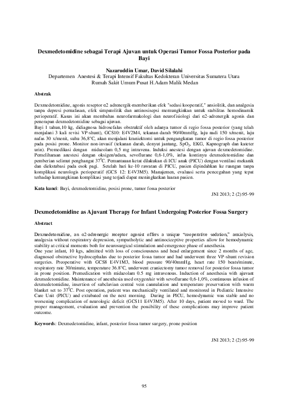 (PDF) Dexmedetomidine sebagai Terapi Ajuvan untuk Operasi Tumor Fossa ...