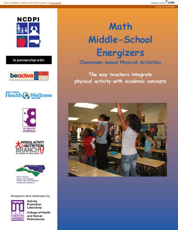 (PDF) Math Middle-School Energizers Classroom-based Physical Activities ...
