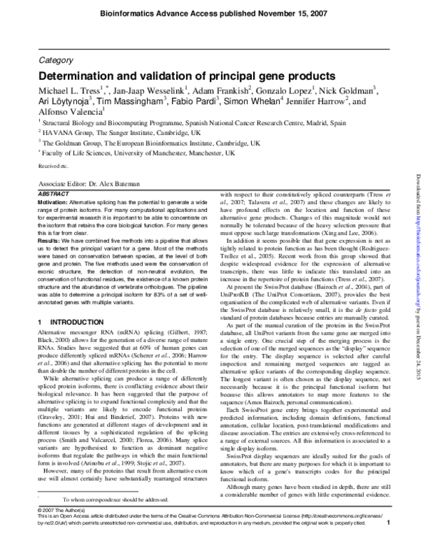(PDF) Determination and validation of principal gene products