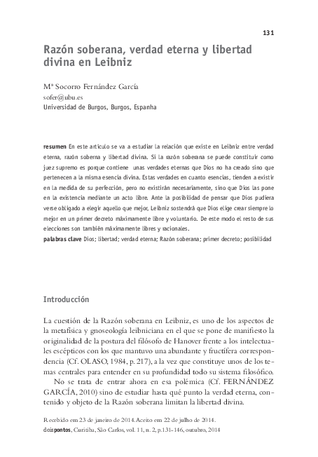 (PDF) Razón Soberana, Verdad Eterna y Libertad Divina en Leibniz