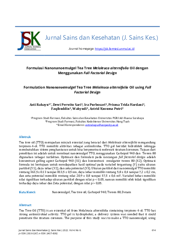 (PDF) Formulasi Nanonanoemulgel Tea Tree Melaleuca alternifolia Oil ...