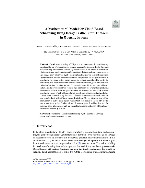 Pdf A Mathematical Model For Cloud Based Scheduling Using Heavy Traffic Limit Theorem In