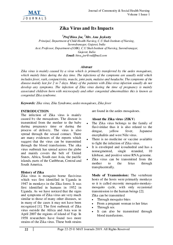 (PDF) Zika Virus and Its Impacts