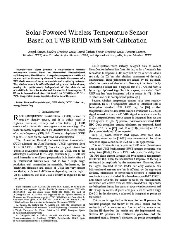 Pdf Solar Powered Wireless Temperature Sensor Based On Uwb Rfid With Self Calibration