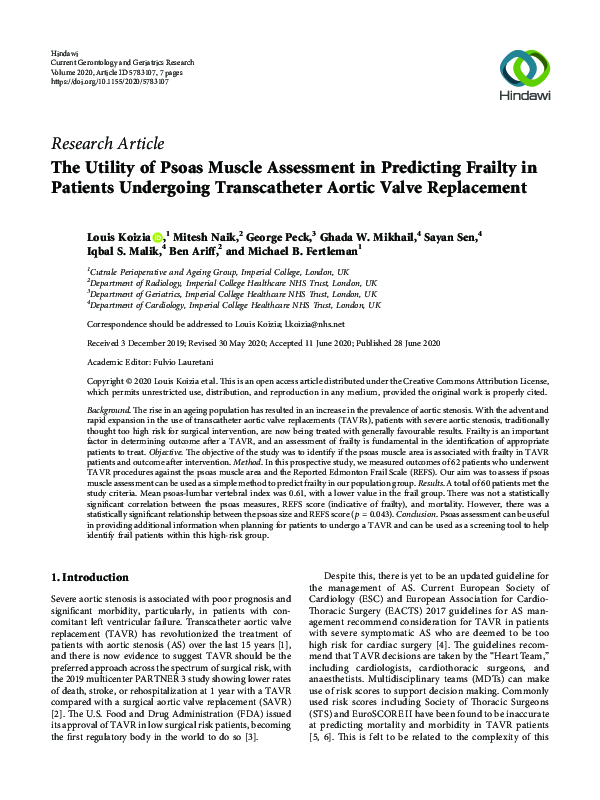 (PDF) The Utility of Psoas Muscle Assessment in Predicting Frailty in ...